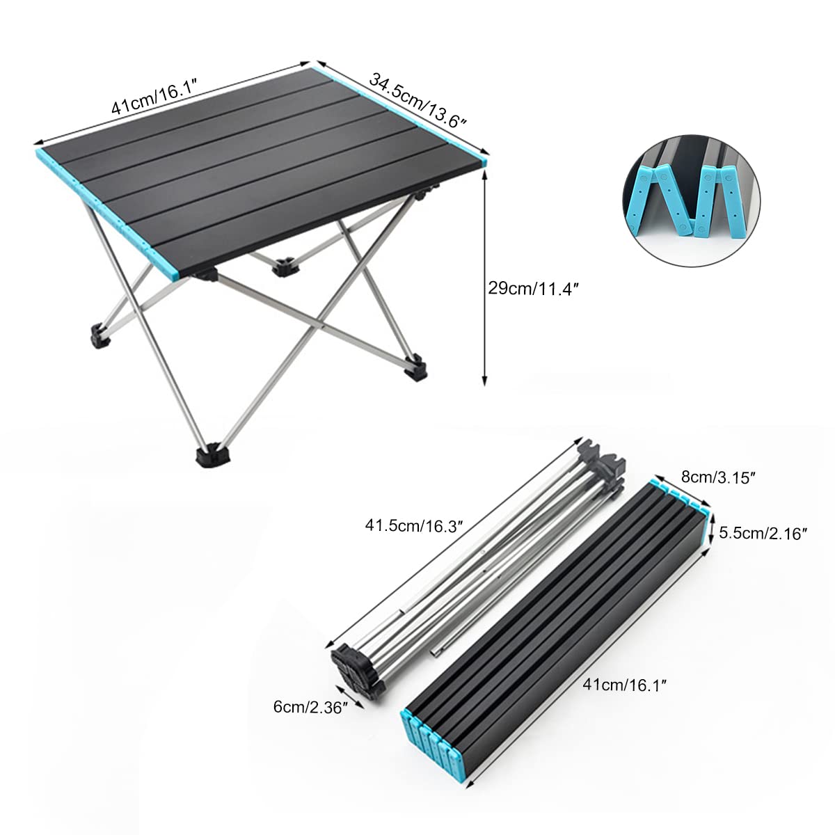 CA Mode Folding Camping Table, Compact Foldable Side Table in a Bag, Portable Beach Picnic Table Lightweight Aluminum Table Top (High:11.42in)