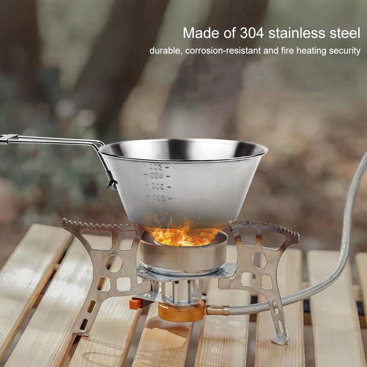 CA Mode Stainless Steel Camping Bowls With Foldable Handle Portable for Outdoor Camping Picnic Tableware (500 ml/17 oz)