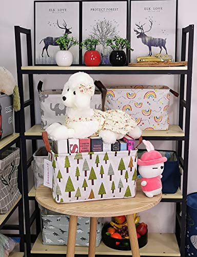 QUEENLALA Rectangular Laundry Hamper/Foldable Nursery Laundry Basket for Organizing/Storage Bin Baskets/Children Toy Office Bedroom/Toy Bin Closet Shelf Baskets(Rec-Green forest)