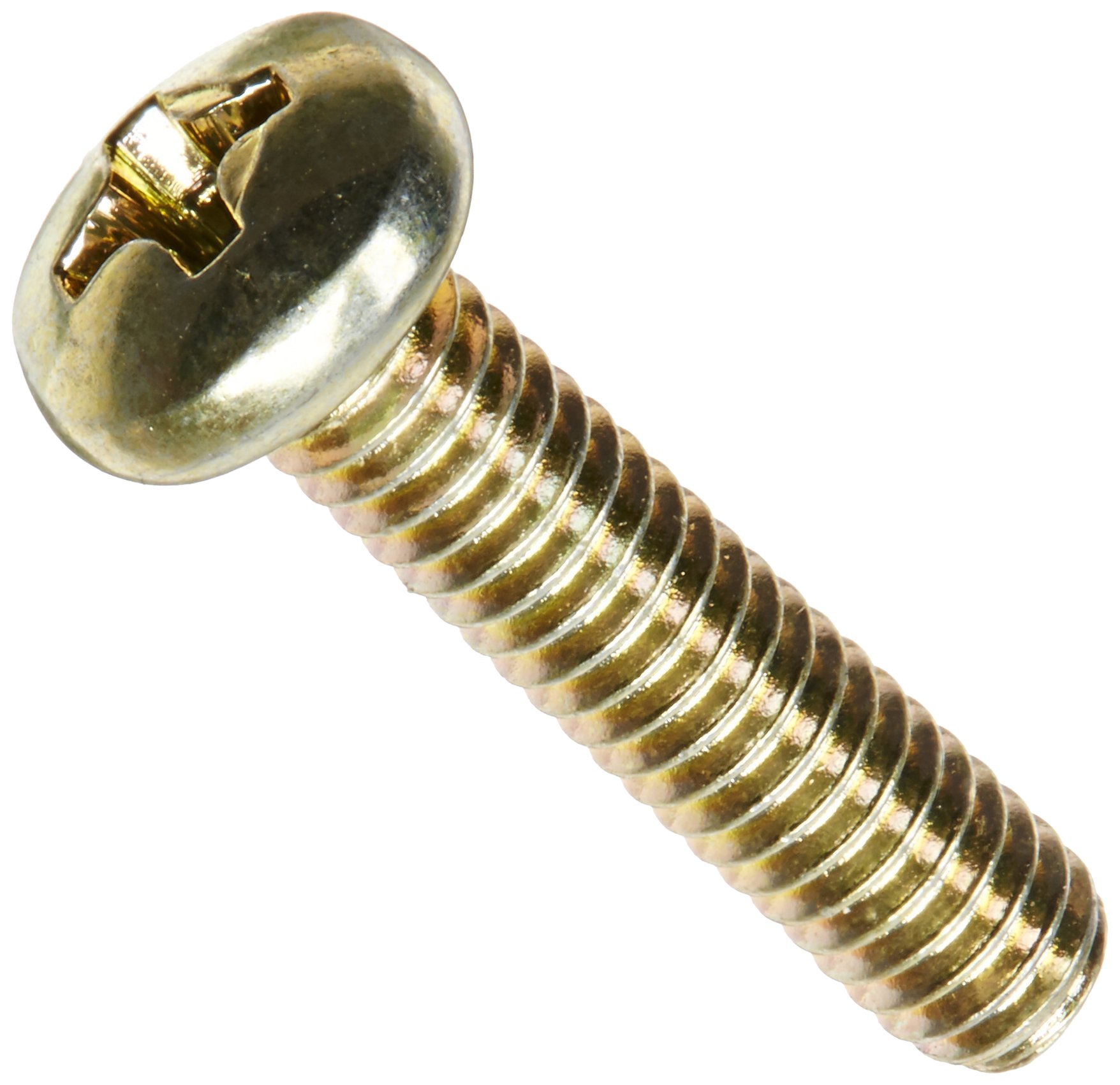 Small Parts 0616MPPY Steel Pan Head Machine Screw, Yellow Zinc Plated, Meets ASME B18.6.3, #2 Phillips Drive, #6-32 Thread Size, 1" Length, Fully Threaded, Import (Pack of 100)