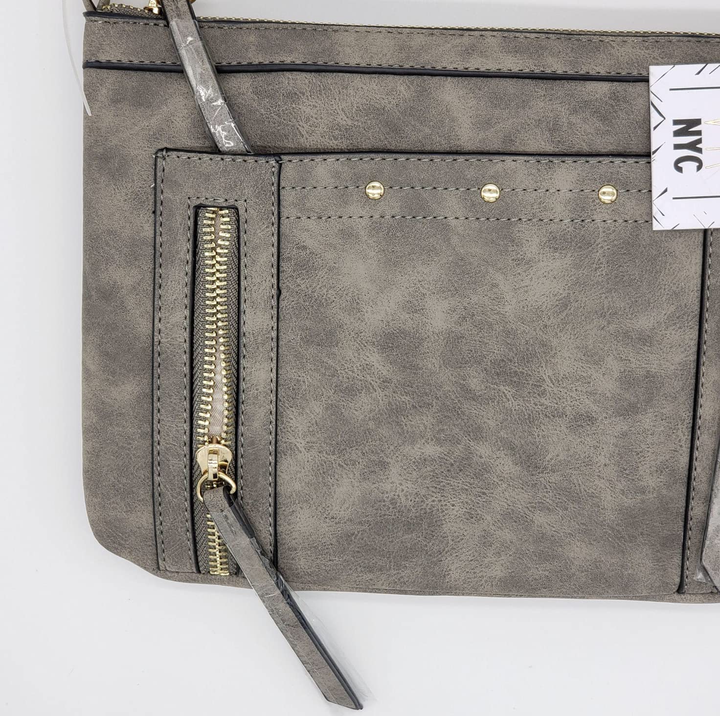 VR NYC Women's Zip Closure Faux-Suede Adjustable Strap Crossbody Bag, Charcoal