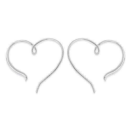 Boma Jewelry Sterling Silver Polished Heart Pull Through Hoop Earrings
