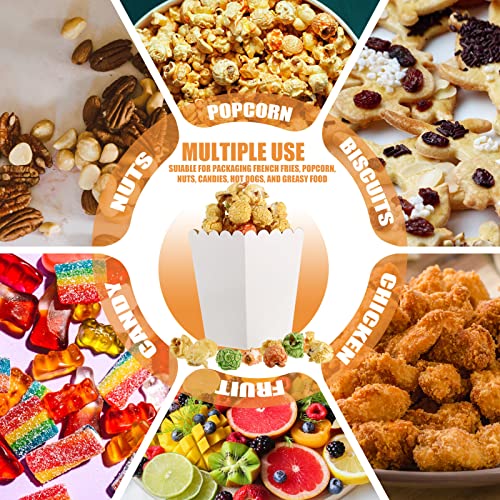 Mini White Popcorn Boxes and Clear Treat Bag Set- Bulk Open Top Paper Popcorn Containers with Treat Bags, Popcorn Candy Boxes for Movie Nights, Party Supplies, 3 x 4 inch (200 Pcs)