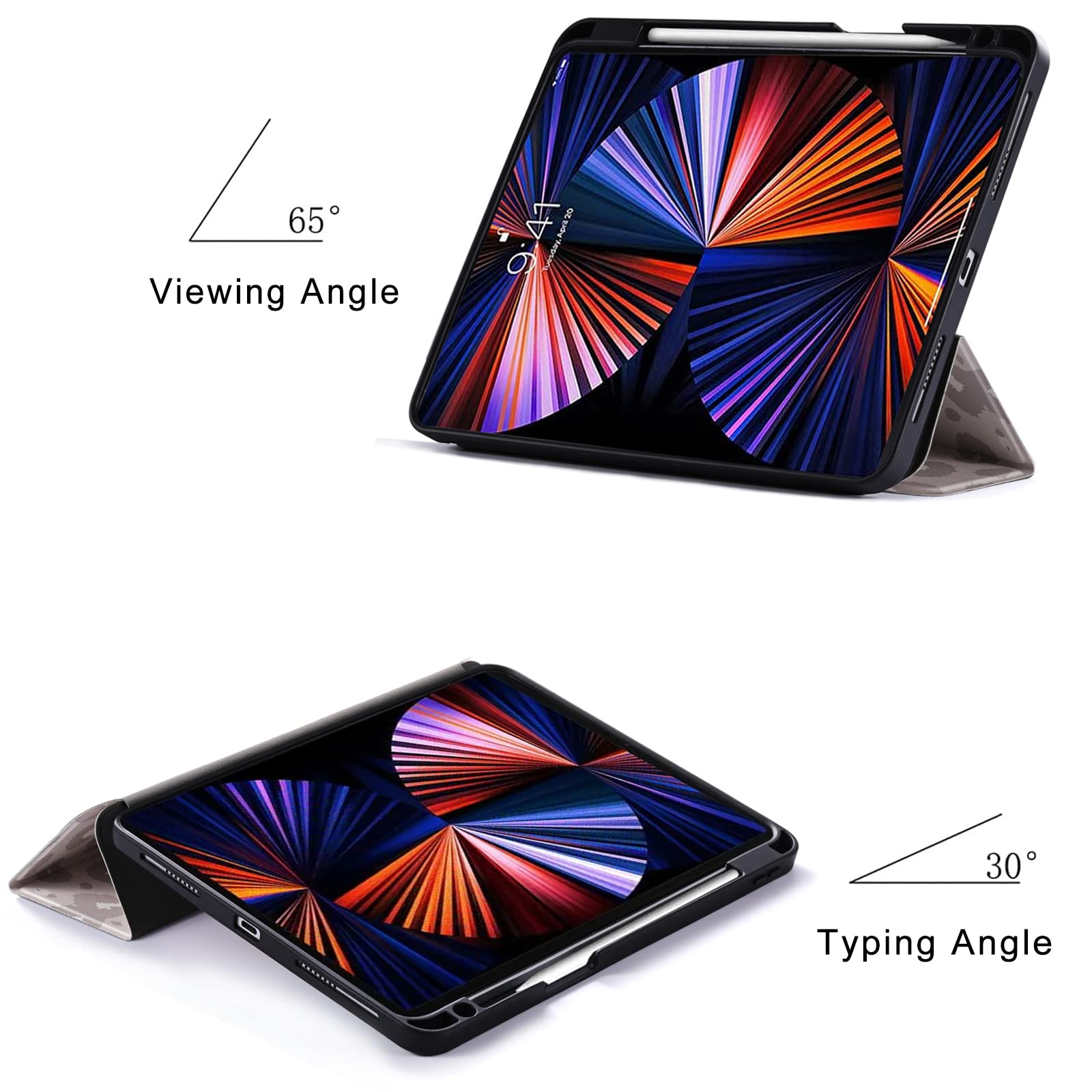 Gray Leopard Protective Cover for iPad Pro 12.9 inch with Pencil Holder Pocket for iPad Pro 12.9" 2022 6th 2021 5th 2020 4th 2018 3rd Gen Shockproof Case for iPad Pro 12.9" Newest