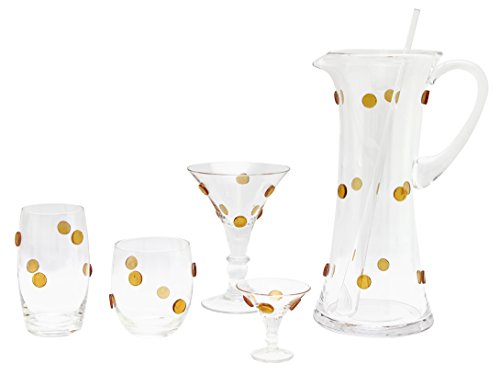 GAC Glass Trifle Footed Fruit Bowl with Gold Polkadots, Size - 8 Inch