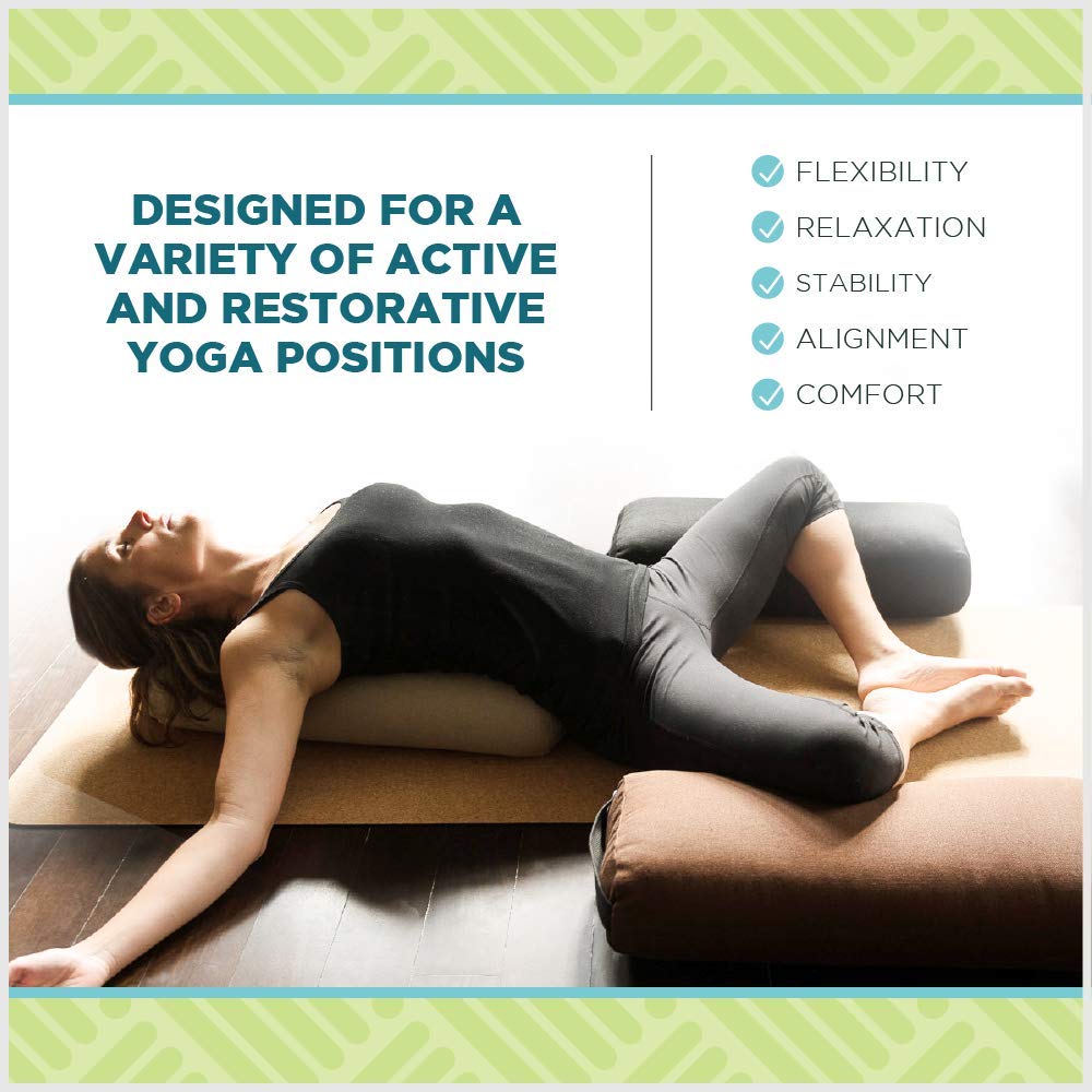 Bean Products Yoga Bolster - Handcrafted In The USA With Eco Friendly Materials - Studio Grade Support Cushion That Elevates Your Practice & Lasts Longer - Rectangle, Cotton Navy