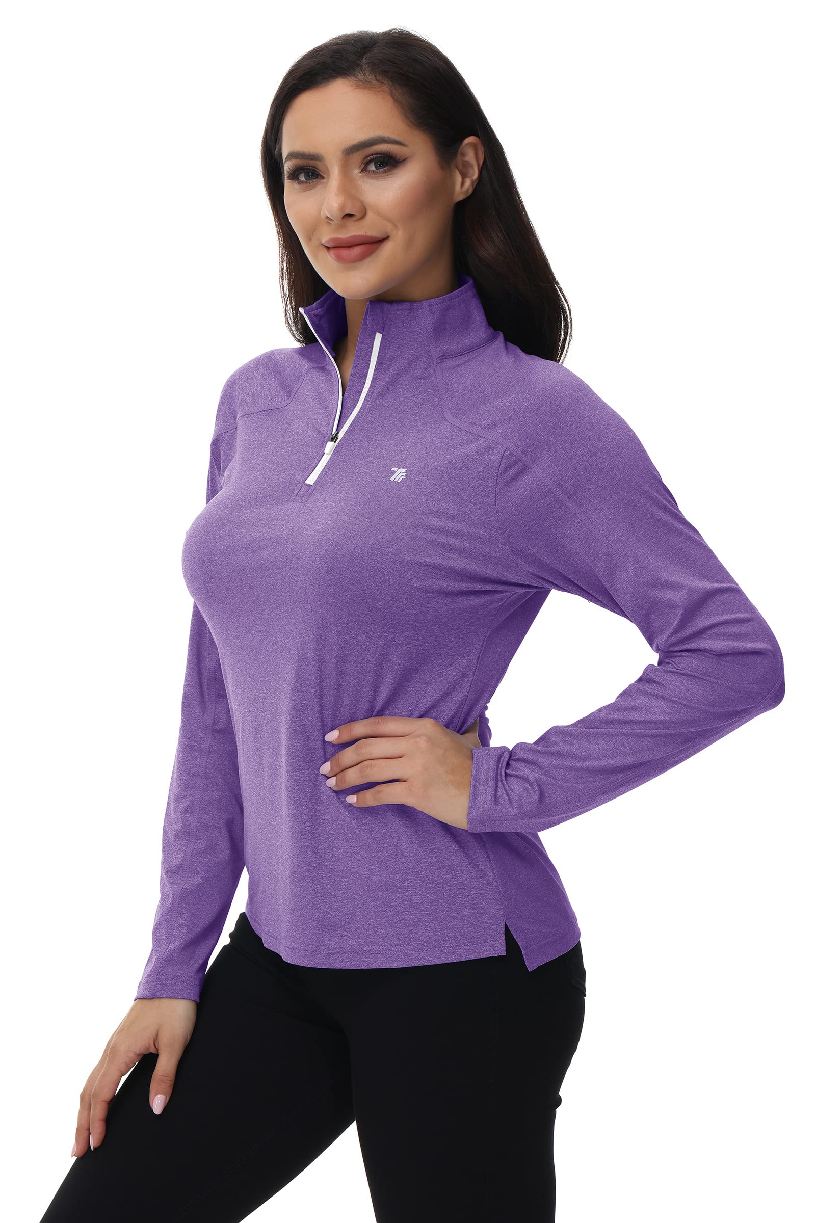 BASUDAM Women's Long Sleeve Pullover Quarter Zip Shirts Performance Moisture Wicking UPF 50+ for Running Workout Purple XL
