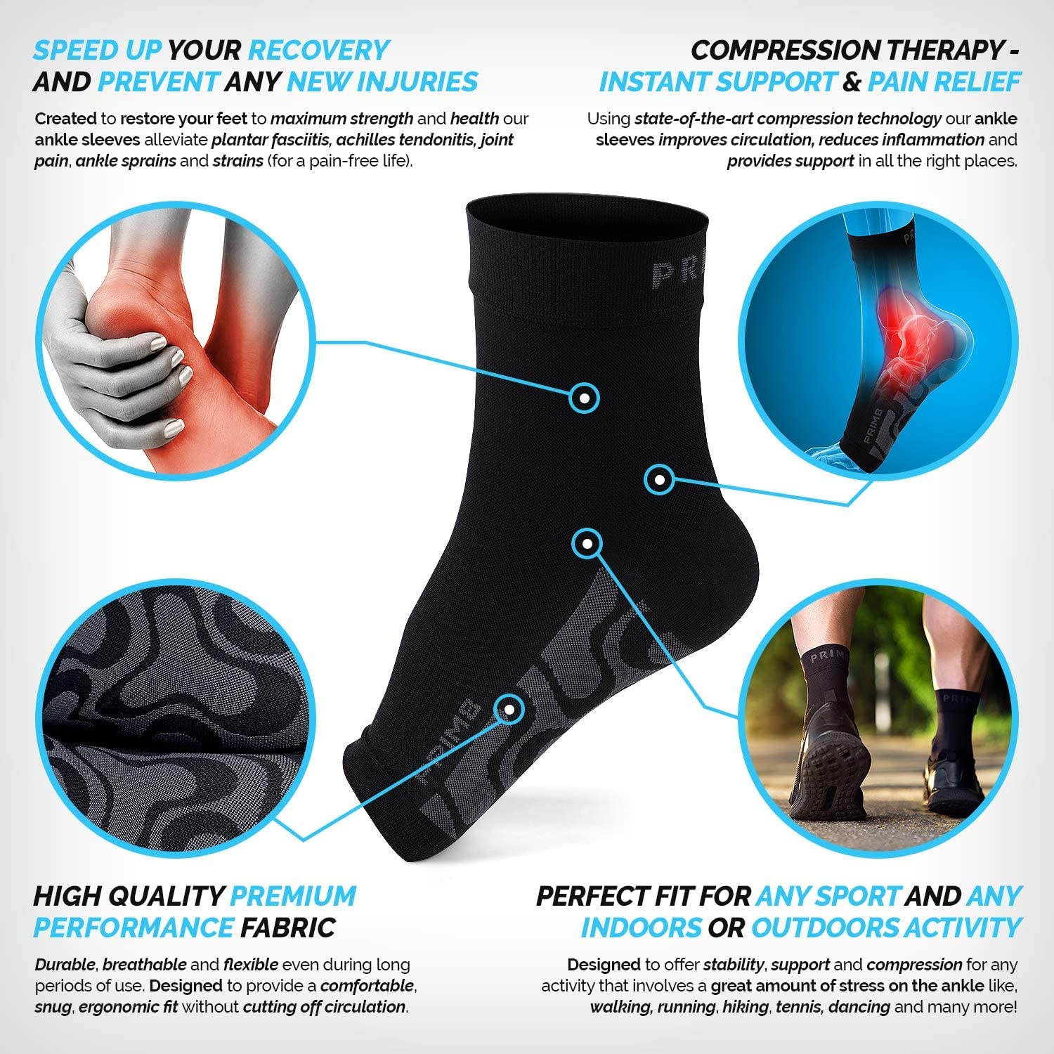 Ankle Brace Sock Compression Sleeve Supports Foot in Joint Pain, Swelling, or Injuries Relief