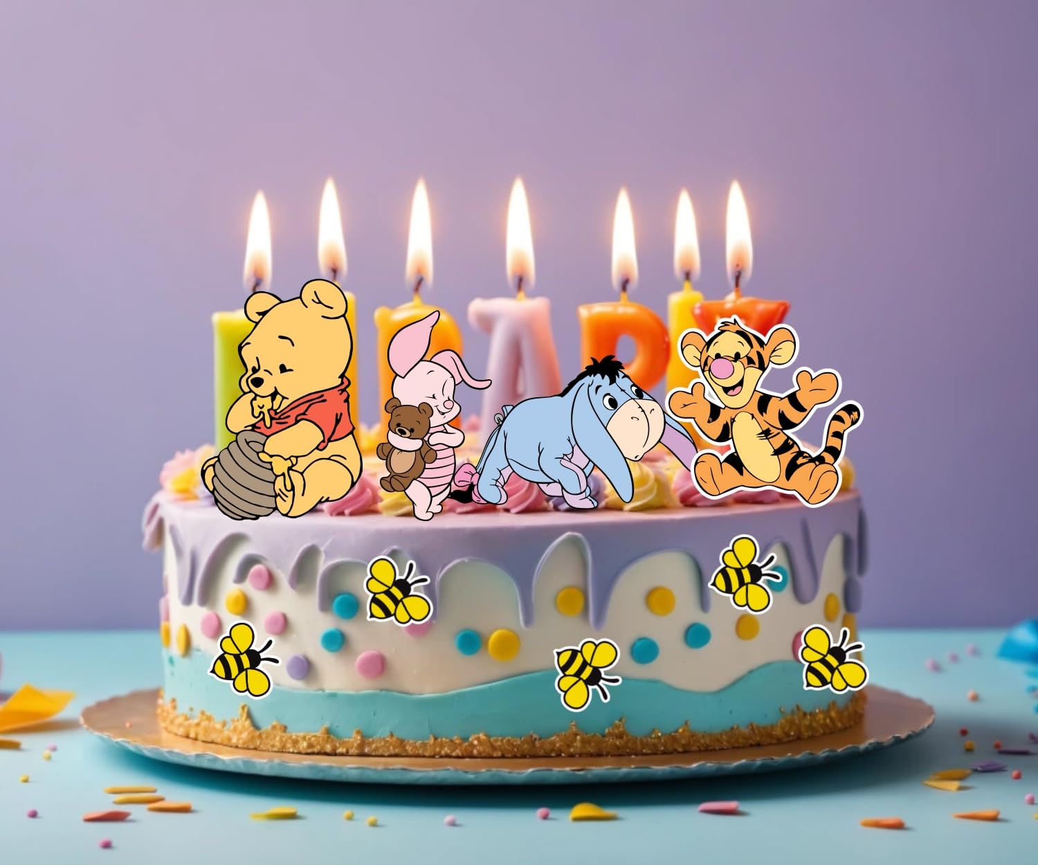 Classic Winnie Cake Topper Set Cute Baby Shower Birthday Cake Toppers Double-Side Pooh Cutouts(12 Pack)