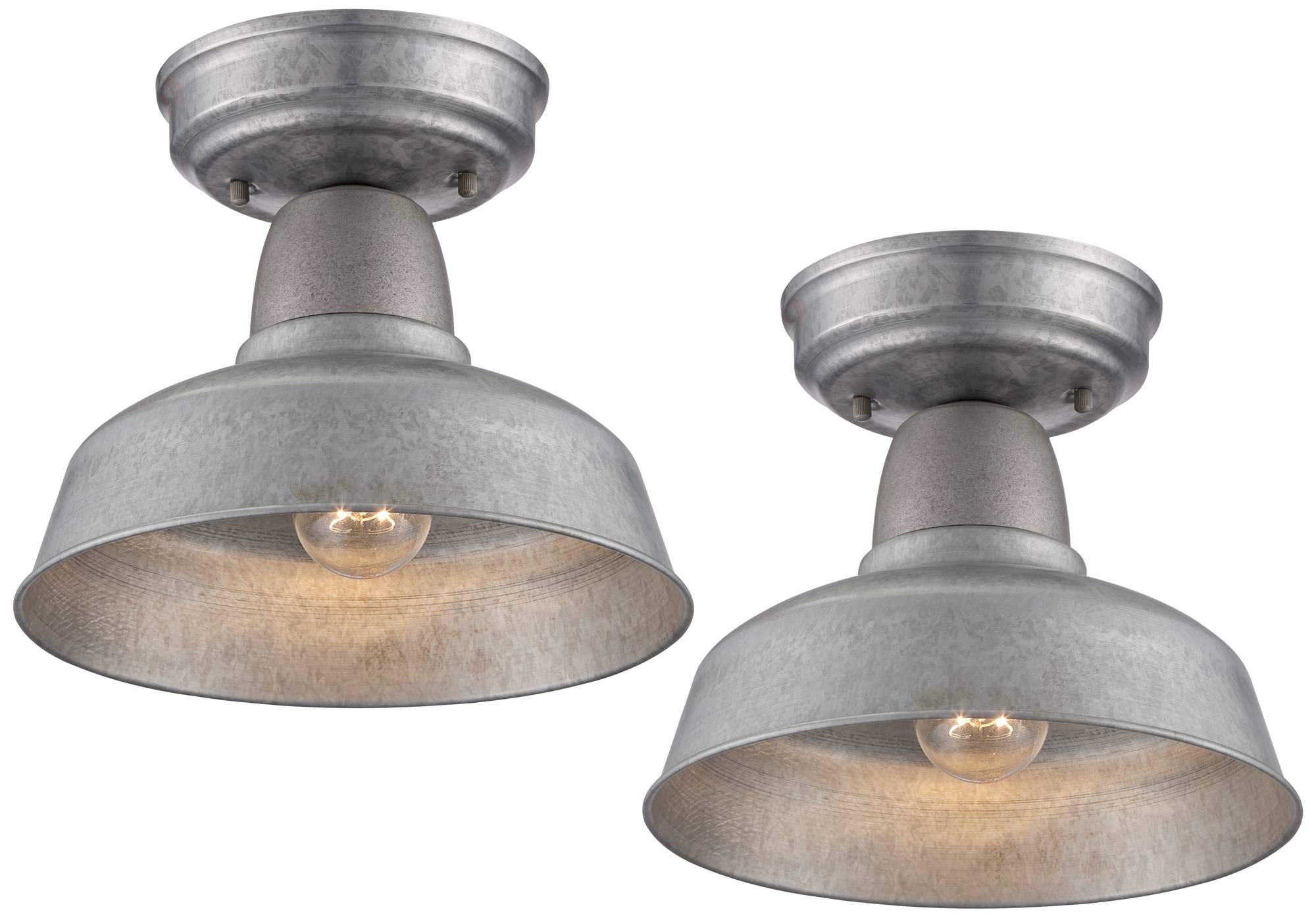 John Timberland Urban Barn Industrial Farmhouse Outdoor Ceiling Light Fixtures Set of 2 Galvanized Finish 8 3/4" for Exterior House Porch Patio Outside Deck Garage Front Door Garden Home Roof Gazebo
