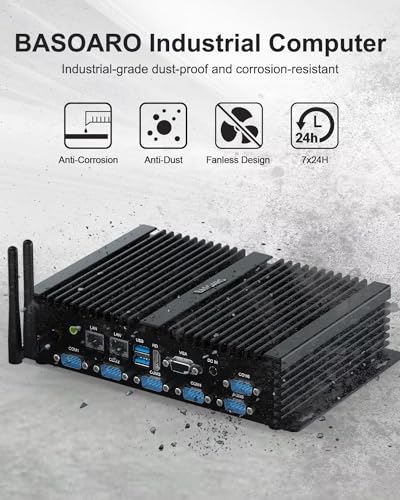 BASOARO Mini Industrial PC Fanless PC i5 4200U Mini PC RS232, Dual Gigabit RJ45 LAN, 8G RAM 128G SSD, HD VGA Dual Display Support 4K, Dual Band WiFi, BT 4.0, 6 USB, Metal Case, Mini PC Windows 10