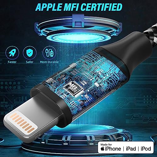 iPhone Charger [Apple MFi Certified] 3Pack 10FT Lightning Cable Fast Charging Cord Nylon Braided Compatible with iPhone 14 13 12 11 X Xs 8 7 6 6s Pro Pro Max Plus Mini and More - (Black)