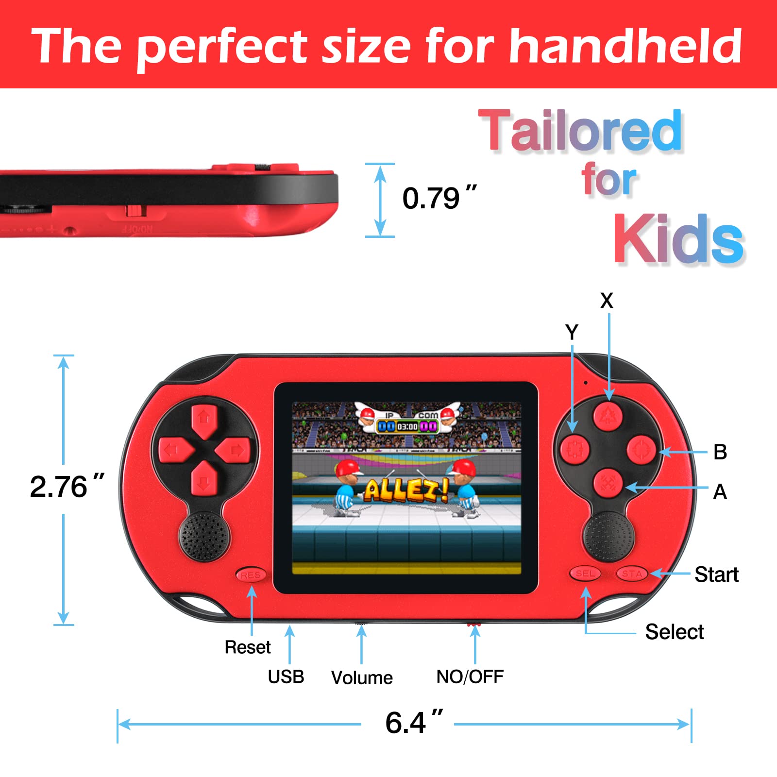 TaddToy 16 Bit Handheld Game for Kids Adults, 3.0'' Large Screen Preloaded 230 HD Classic Retro Video Games with USB Rechargeable Battery & 3 Game Cartridges for Birthday Gift for Kids 4-12 (Red)