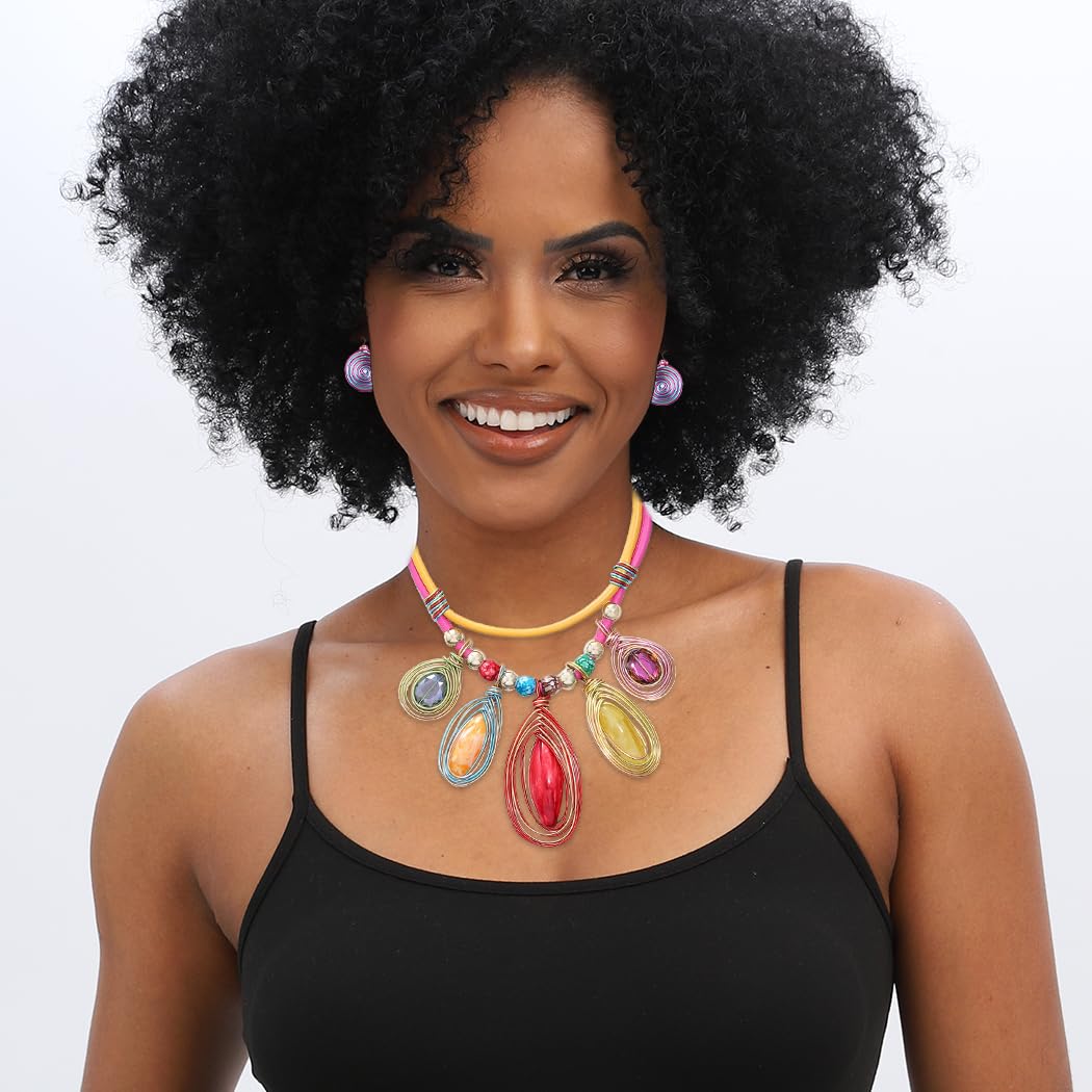 Barode African Statement Choker Necklaces Colorful Chunky Bib Collar Necklace Ethnic Indian Tribal Jewelry Set for Women (A)