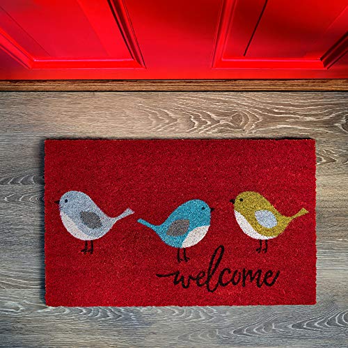 Bonletti Coir Door Mat with Attractive Bird Design for Outdoor Entrance - Cute 18"X30" Three Birds Doormat
