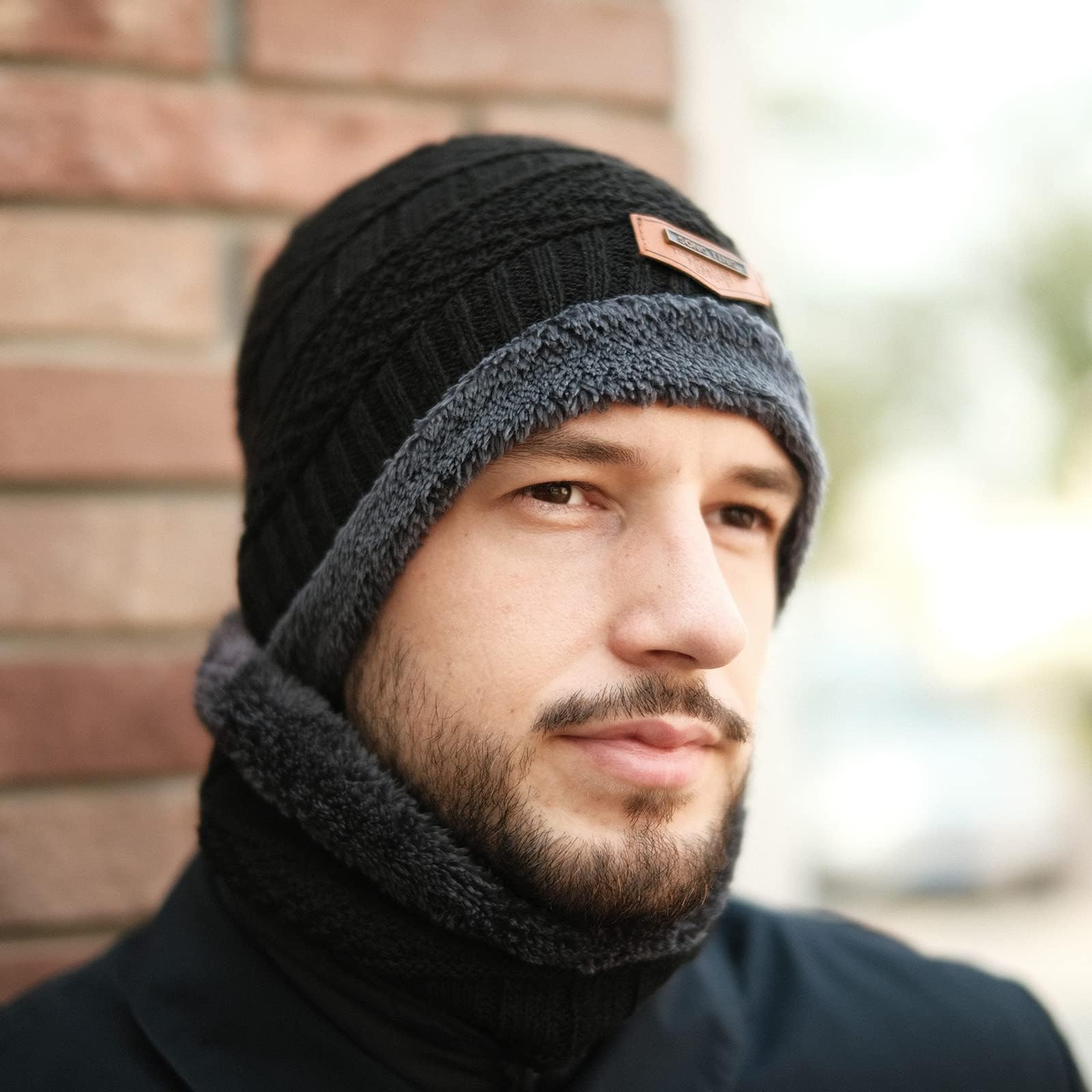 Beanie Hats for Men Winter Hats Black Beanie Knit Hat Mens Hat Scarf Set Warm Hats for Men Christmas Gift