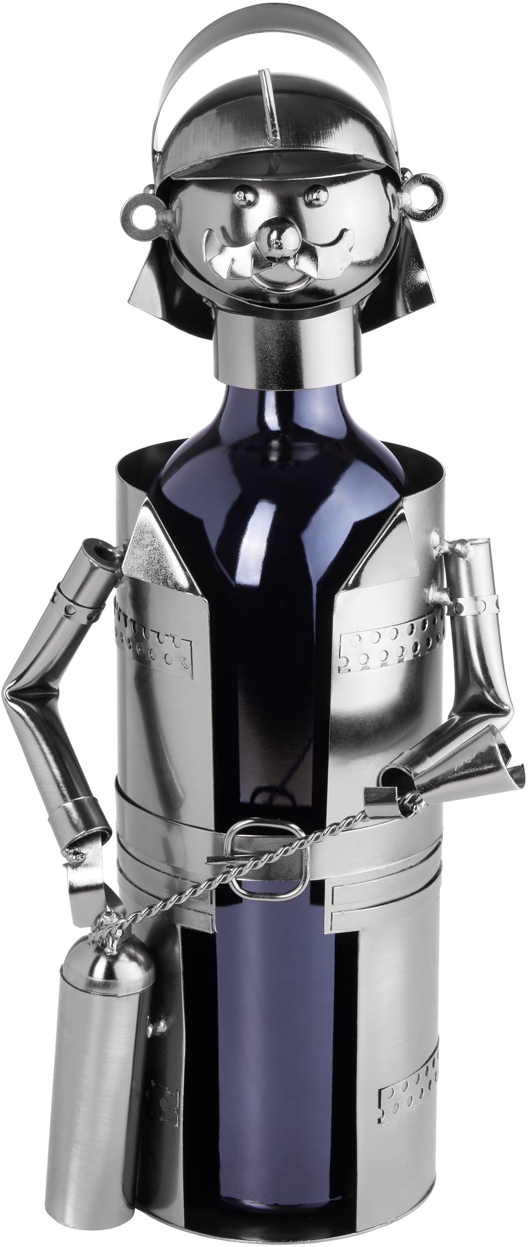 BRUBAKER Wine Bottle Holder Firefighter - Metal Sculpture - Wine Rack Decor - Tabletop - with Greeting Card