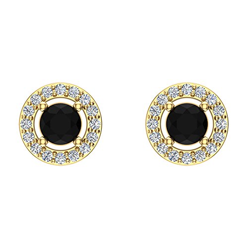 Black Diamond Earrings Halo Stud Earrings for women-men-girls 14K Yellow Gold