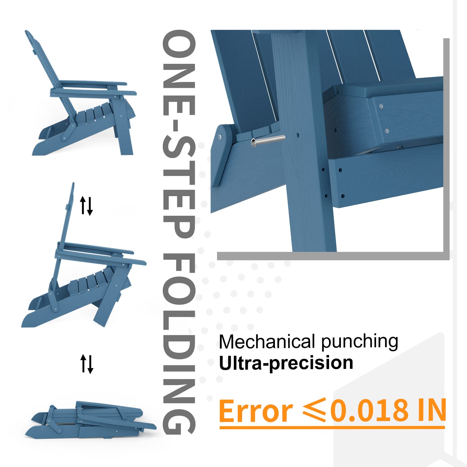 MXIMU Adirondack Chair: Folding Adirondack Chairs Fire Pit Chairs Plastic Outdoor Chairs for Lawn Backyard Deck Garden Camping - Navy