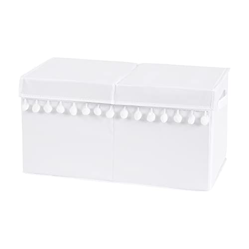 Sweet Jojo Designs White Boy or Girl Small Fabric Toy Bin Storage Box Chest For Baby Nursery or Kids Room - Gender Neutral Solid Color Bohemian Southwest Tribal Pom Pom for Llama Collection