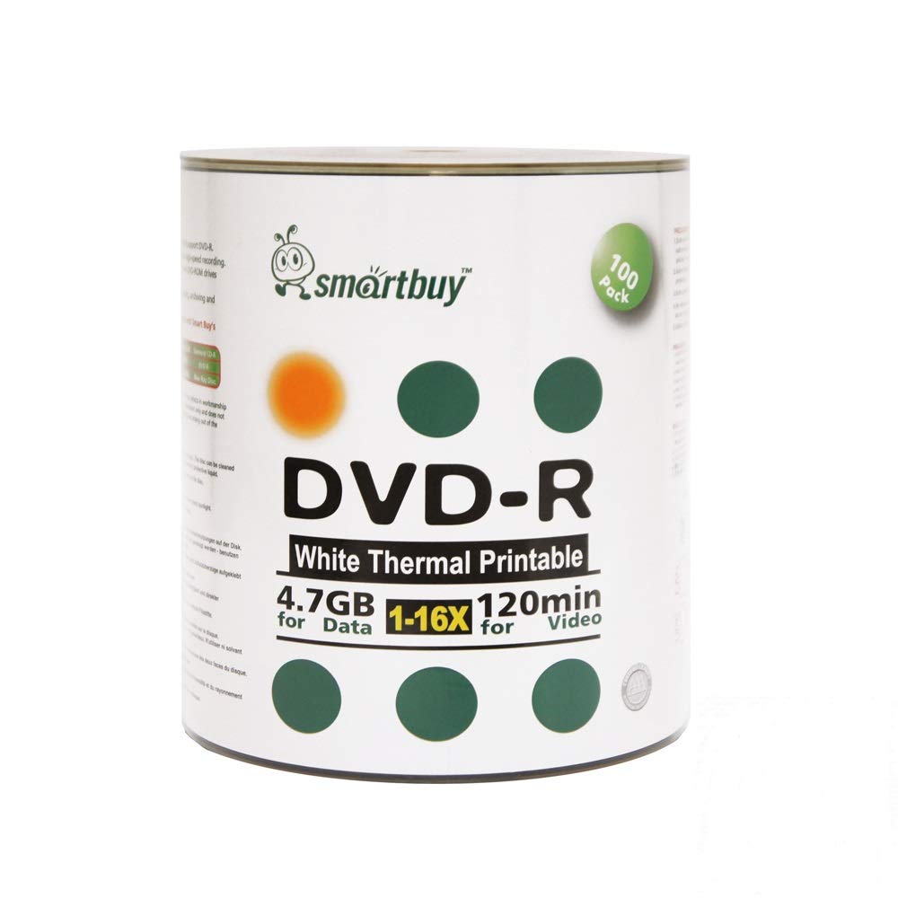 Smart Buy 400 Pack DVD-R 4.7gb 16x Thermal Printable White Blank Data Video Record Disc, 400 Disc 400pk