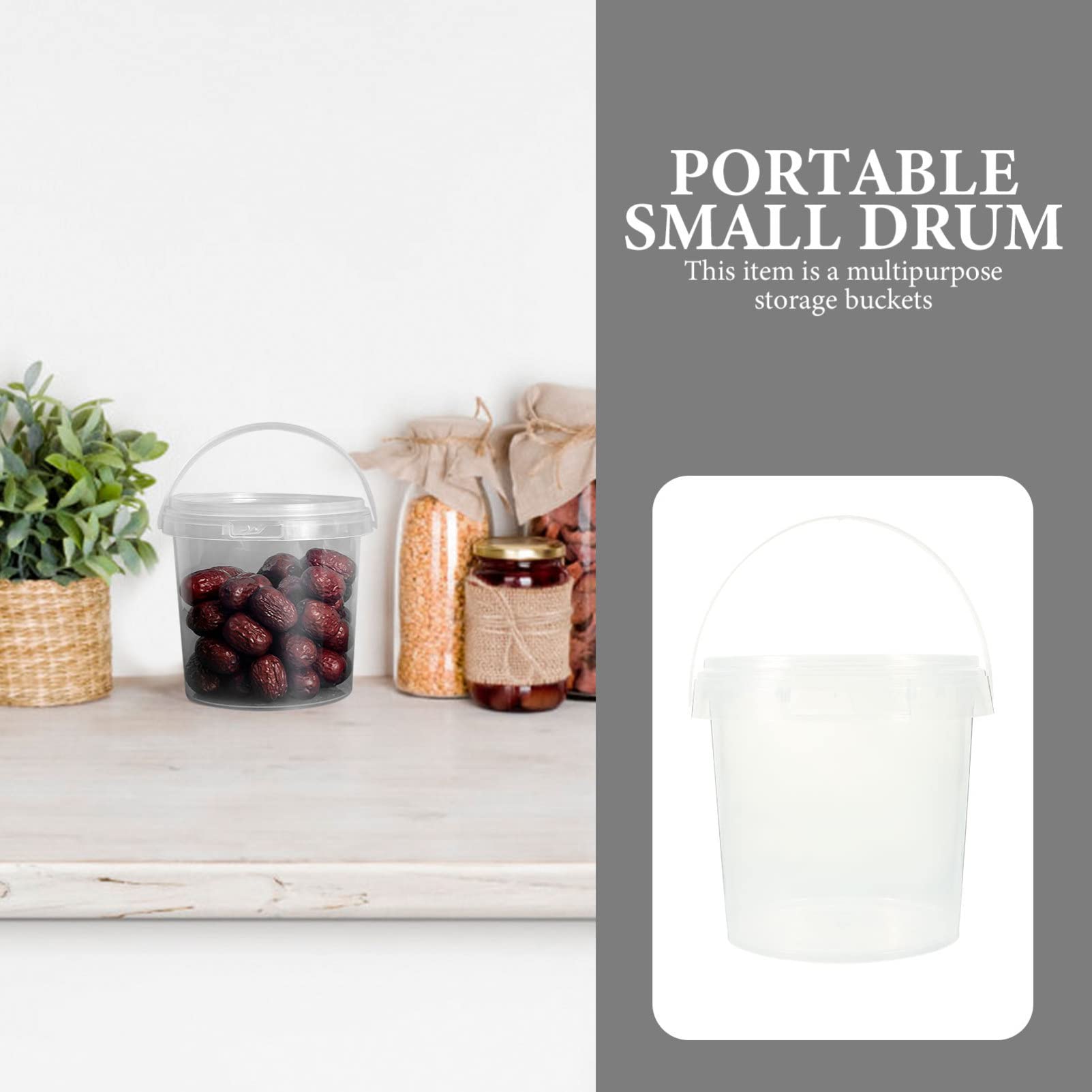Clear Plastic Ice Cream Bucket: 10Pcs 1L Small Transparent Buckets with Lids Handles Reusable Food Container for Ice Cube Dry Fruits Nuts Grains