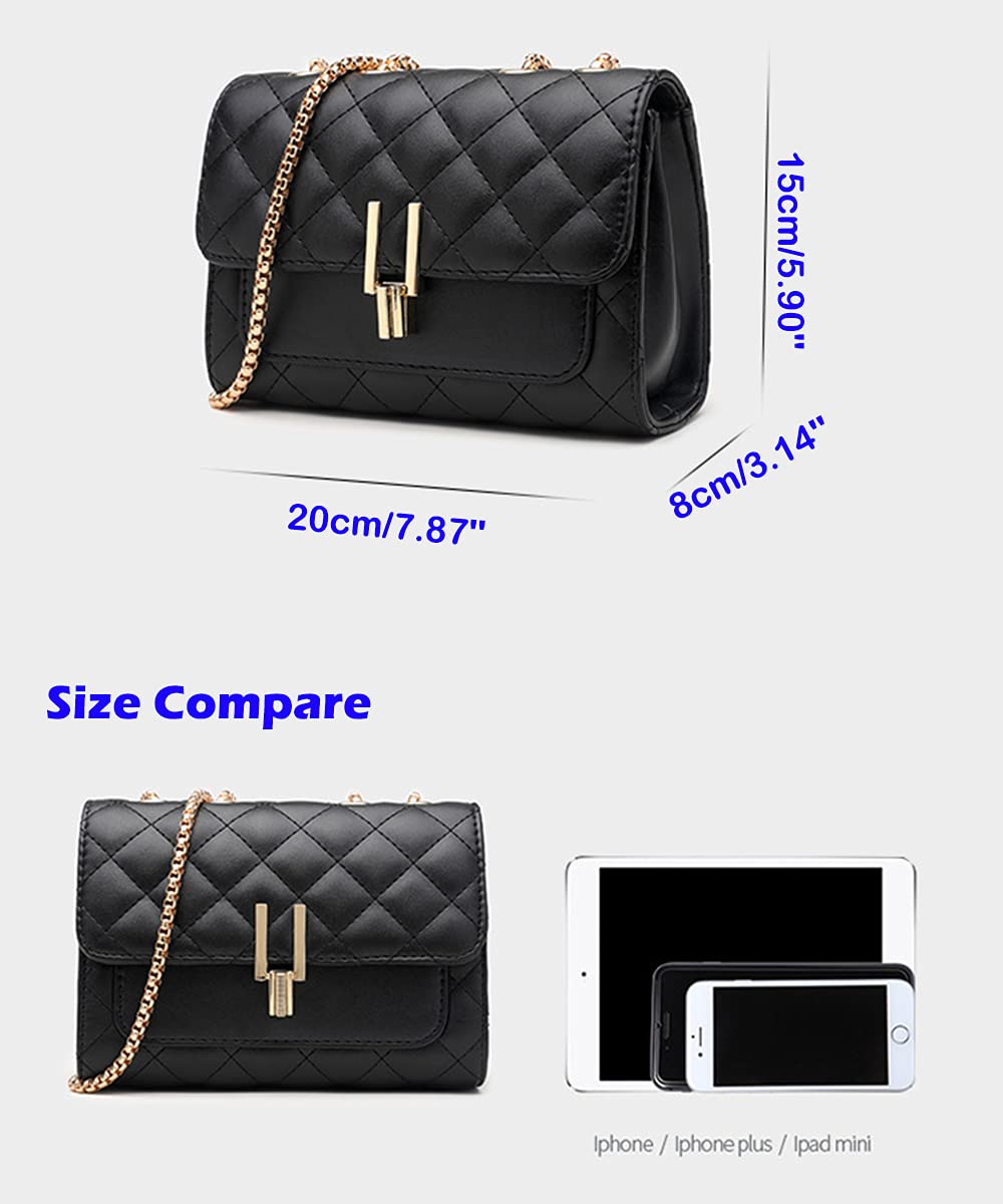 YXBQueen Designer Crossbody Bags for Women Quilted Handbag lattice Bag small Black Purses with Gold Chain strap