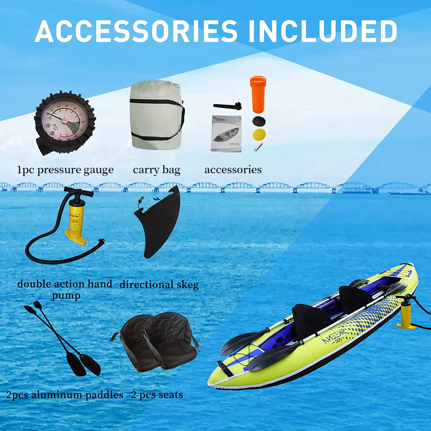 BlueCoastline Inflatable Fishing Kayak for Adults Lightweight Excursion Kayak, Sit-in Kayak with Paddle