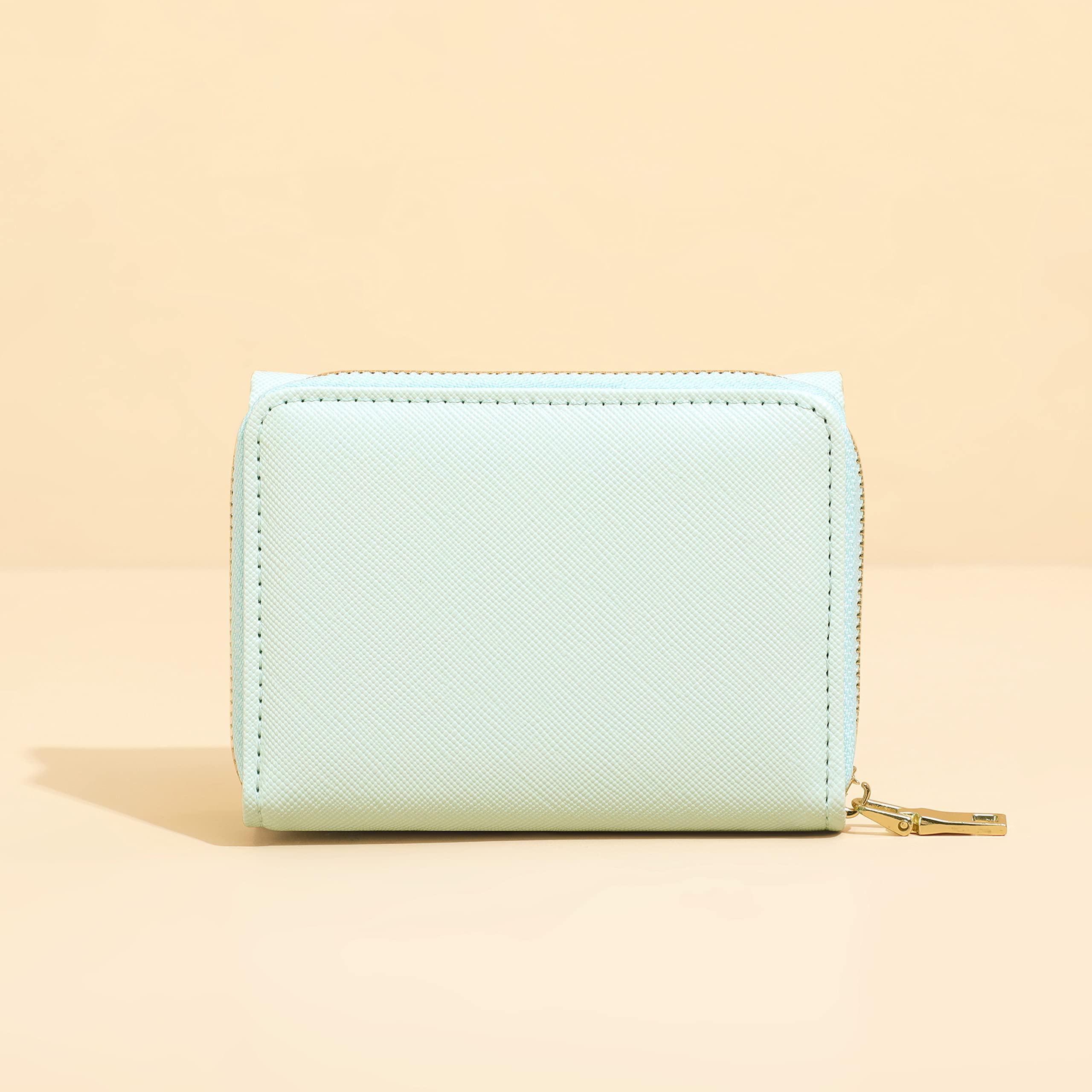 JIUFENG Women's RFID Blocking Short Wallet Multi Purpose Zipper Folded Purses Coins Pouches Multi-card Position Card Organizer (Green)
