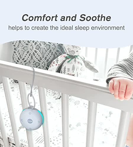 Portable White Noise Machine for Baby Sleeping | 8 Night Lights | 17 Soothing Sounds | USB Rechargeable | Safe Clip Easy Hanging & Child Lock | Compact and Lightweight for On-The-Go & Travel, Kids