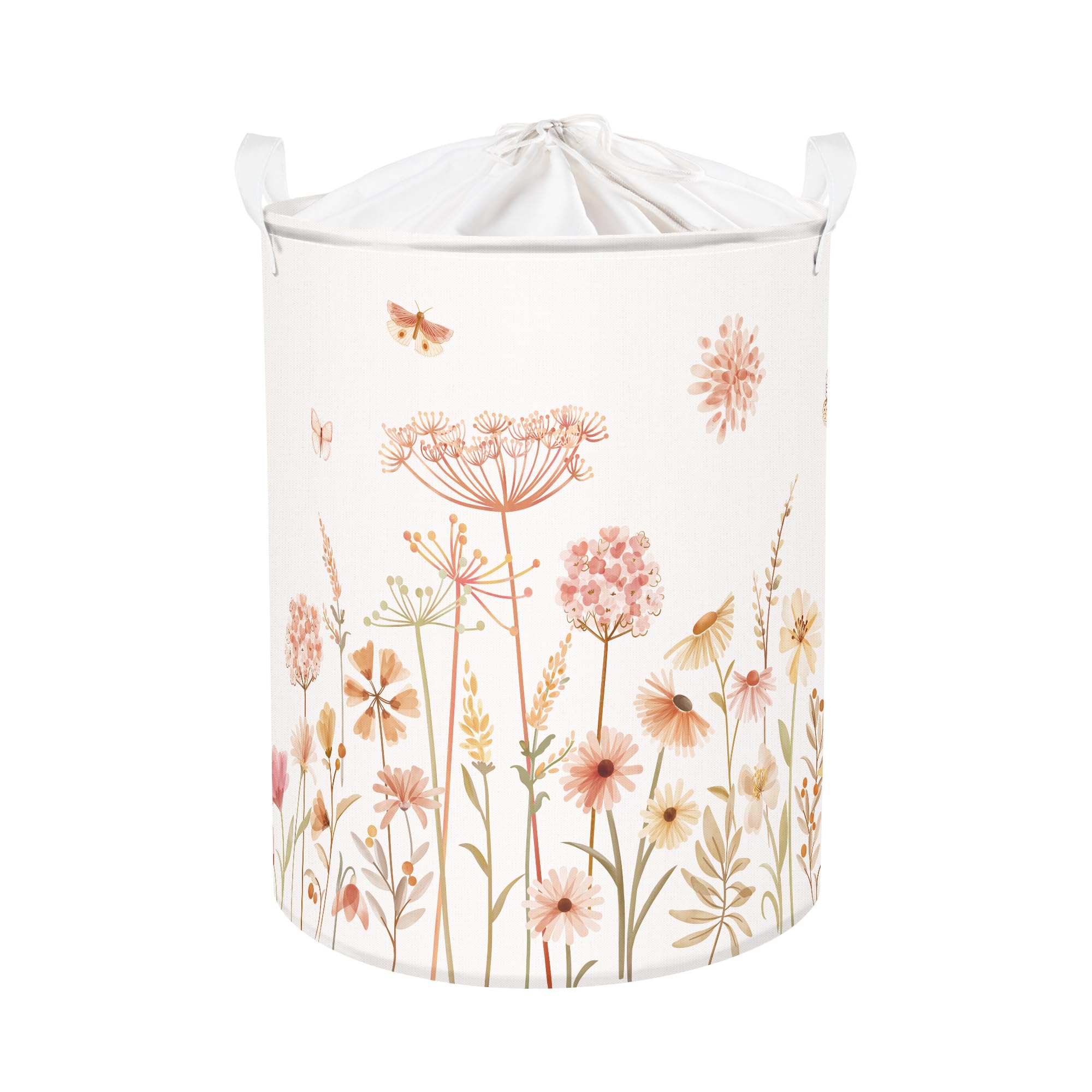 Clastyle 63L Large Boho Flower Plants Kid Laundry Hamper with Handle Girl Bedroom Bathroom Nursery Collapsible Clothes Toy Storage Basket with Lid