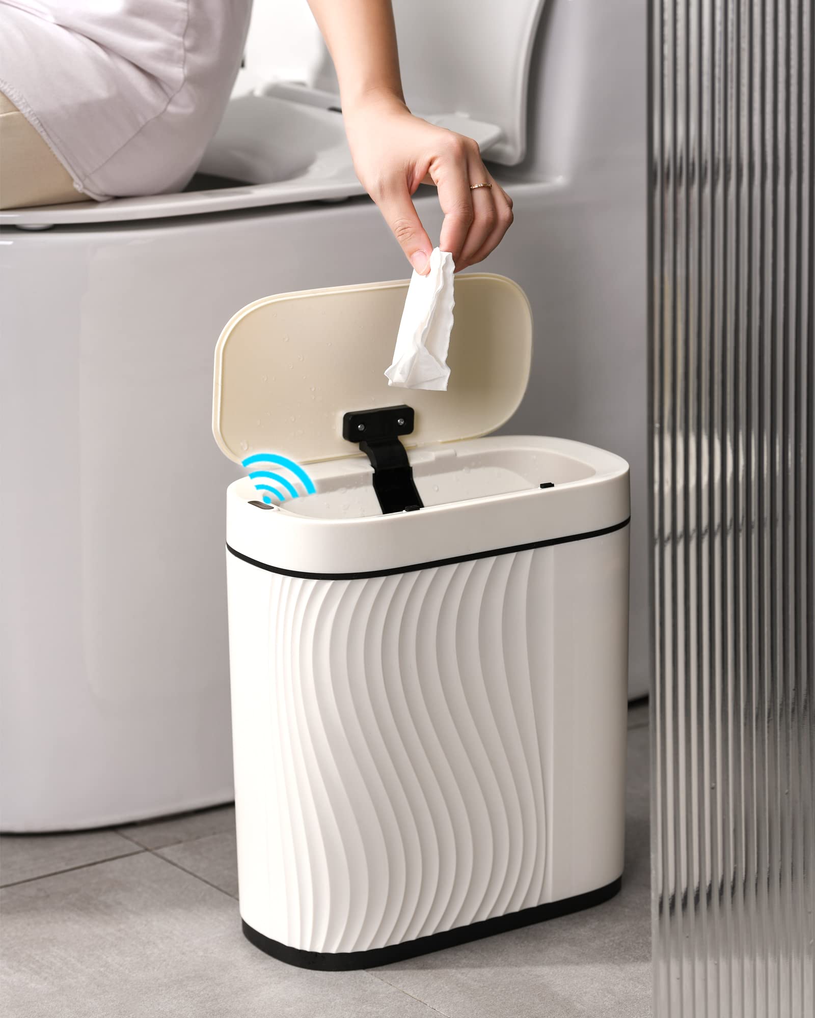 Huaqinglian 2.6gallon Small Automatic Trash can Plastic,touchless Smart Garbage can,Motion Sensor Trash can with lid for Bathroom,Kitchen,Bedroom,Office