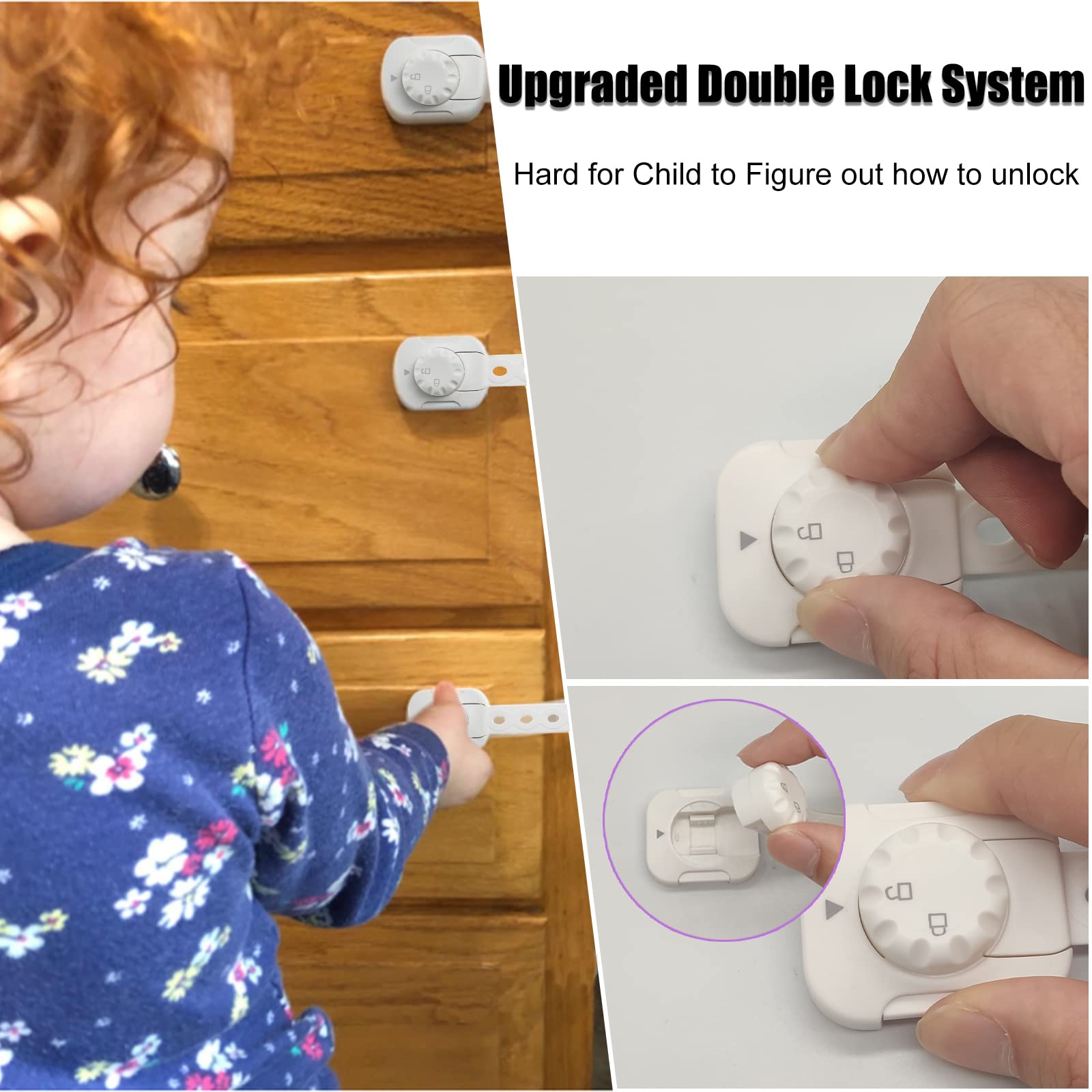 Cabinet Locks for Babies (6 Pack) Safety Child Lock Baby Proofing Drawers Door Latches for Fridge, Dishwasher, Toilet Seats, Ovens, Kitchen - Adjustable Kids Strap Lock, 3M Adhesive Easy Installation