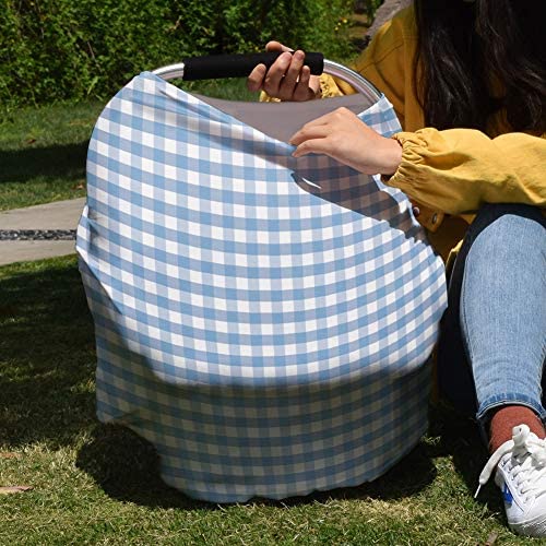 Baby Car Seat Nursing Cover for Breastfeeding Scarf, Buffalo Check Plaid, Ultra Soft Breastfeeding Covers Poncho Canopy for Boy Girl, Infant Stroller Cover, Gingham Blue