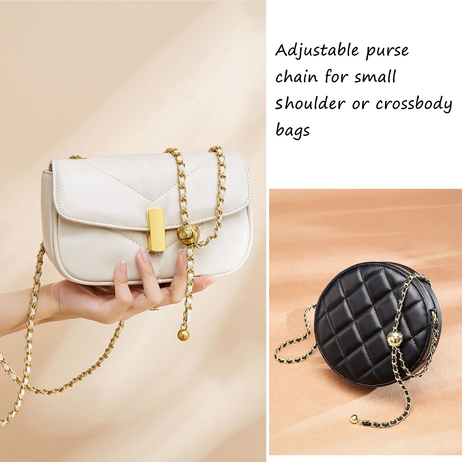 Beaulegan Thin Purse Chain Strap Adjustable - Replacement for Small Shoulder Crossbody Bag, 51 Inches Long Black (Gold)