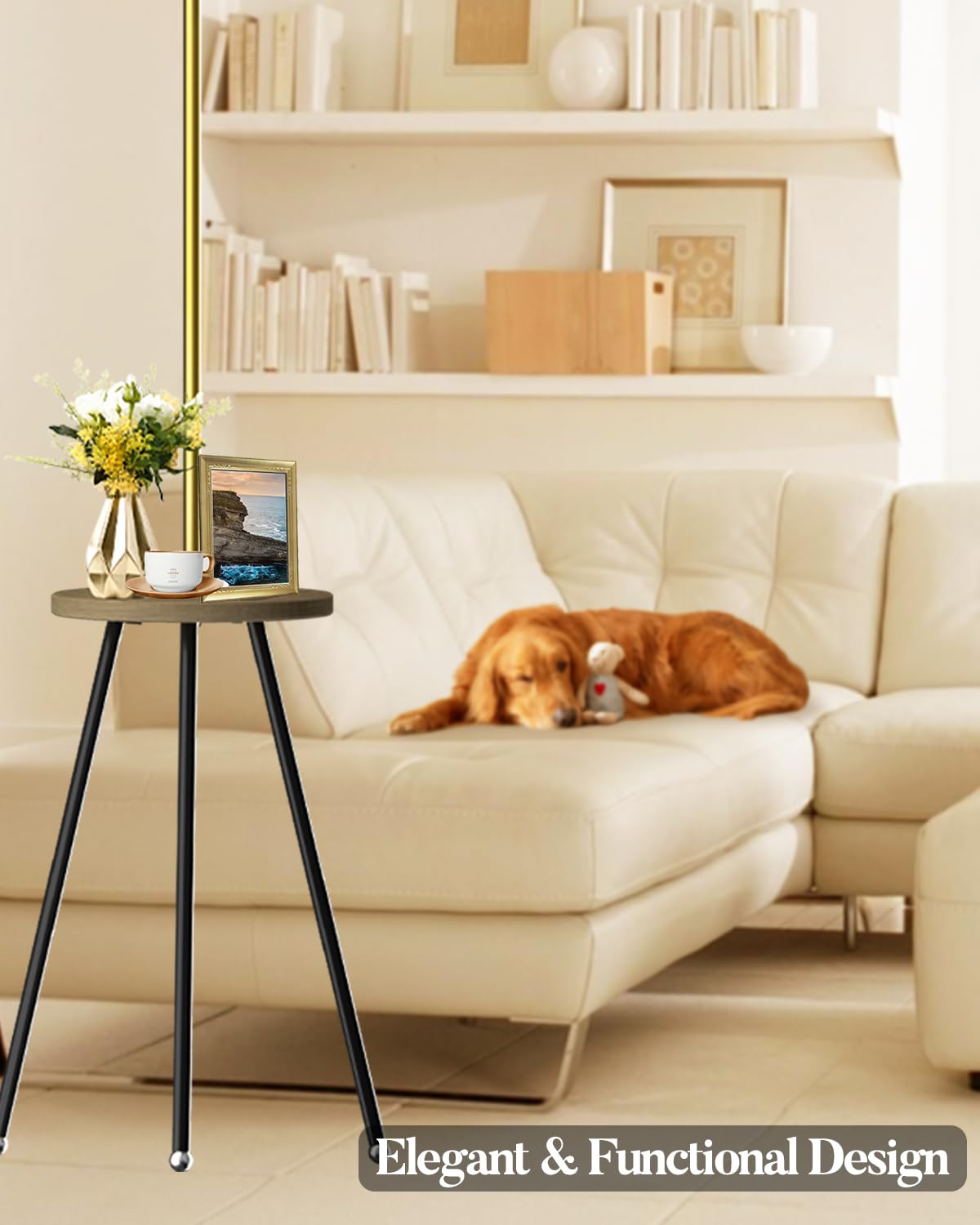 bulbeats 61IN Dimmable Floor Lamp with Shelves, Display Shelf Floor Lamp with Fabric Shade, E26 Bulb, Corner Storage Standing Tall Lamp for Living Room, Bedroom, Office, Bedside