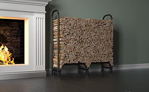 CALIDOLA 4ft Firewood Rack Heavy Duty Indoor Outdoor Firewood Storage Log Rack with Cover,Black Round Tube
