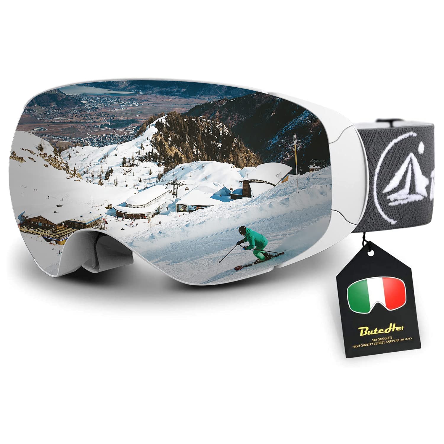 Butc Her Ski Goggles, Magnet Snowboard Goggles Interchangeable OTG Anti-Fog UV Protection Snow Goggles for Men Women Youth