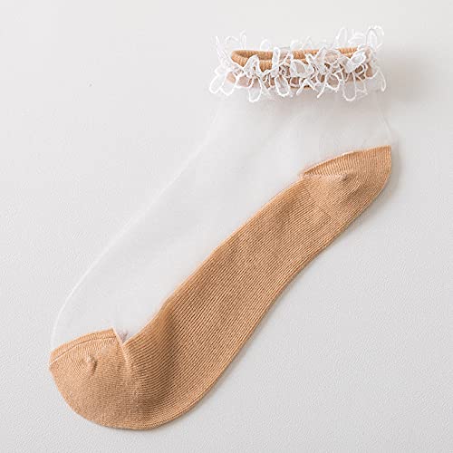 BGNTBUK Short Socks Solid Floral Mesh Women Cute Casual Breathable Splice Socks Mens Socks Shoe Size 13 (Khaki,One Size)