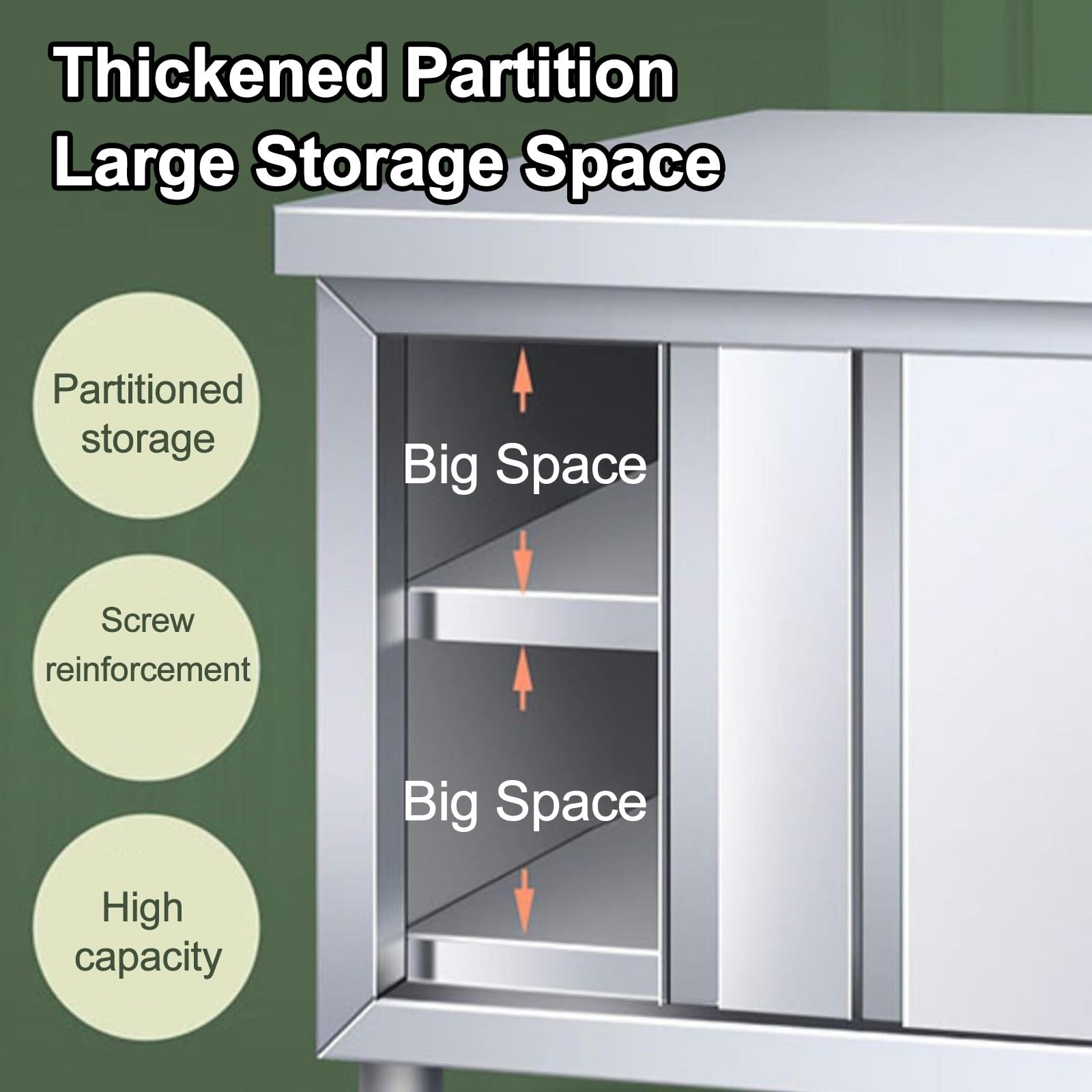 CHBMZ Stainless Steel Prep Table, W/Sliding Doors, Heavy Duty Workbench W/Cabinet, with Backsplash and Undershelf for Kitchen Restaurant (Size : 80x60x80cm/31x24x31in)