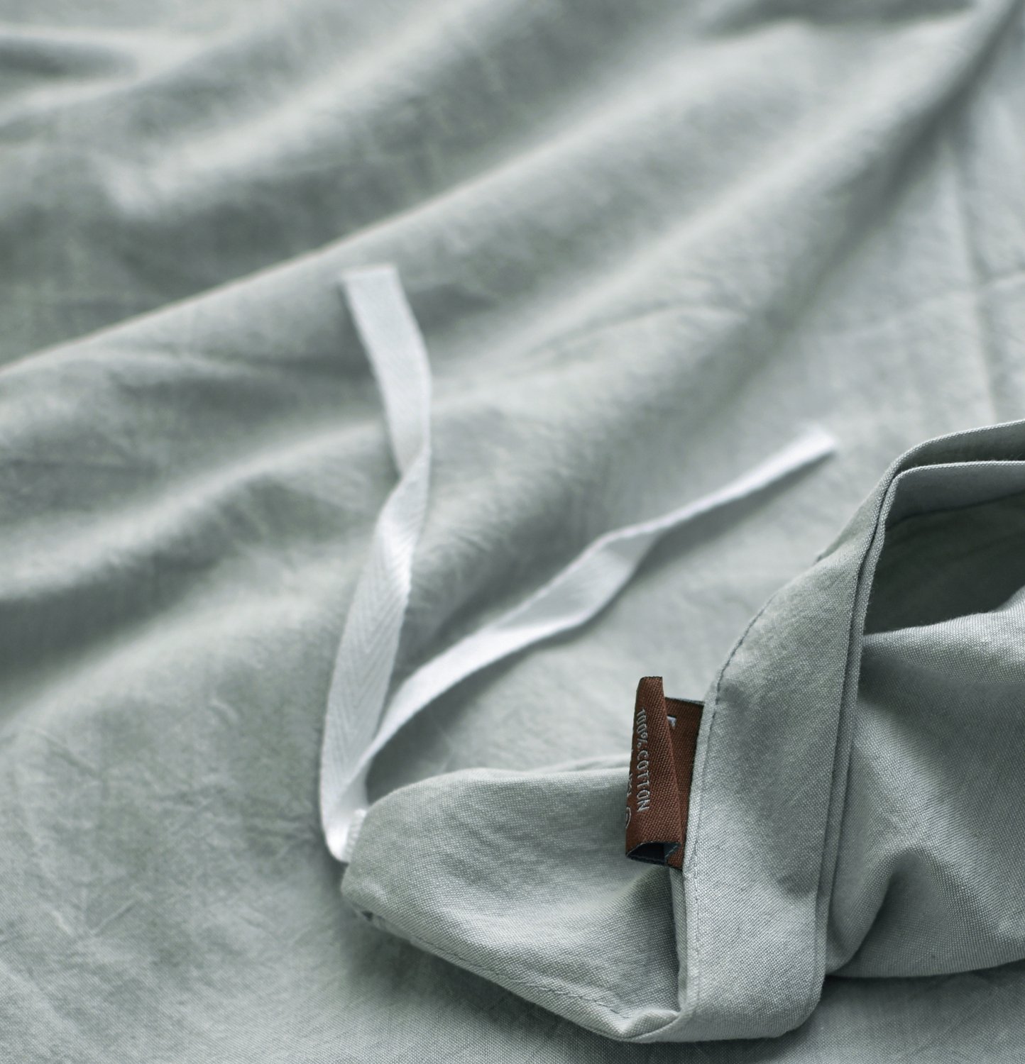 Eikei Washed Cotton Chambray Duvet Cover Solid Color Casual Modern Style Bedding Set Relaxed Soft Feel Natural Wrinkled Look (King, Eucalyptus Mint)