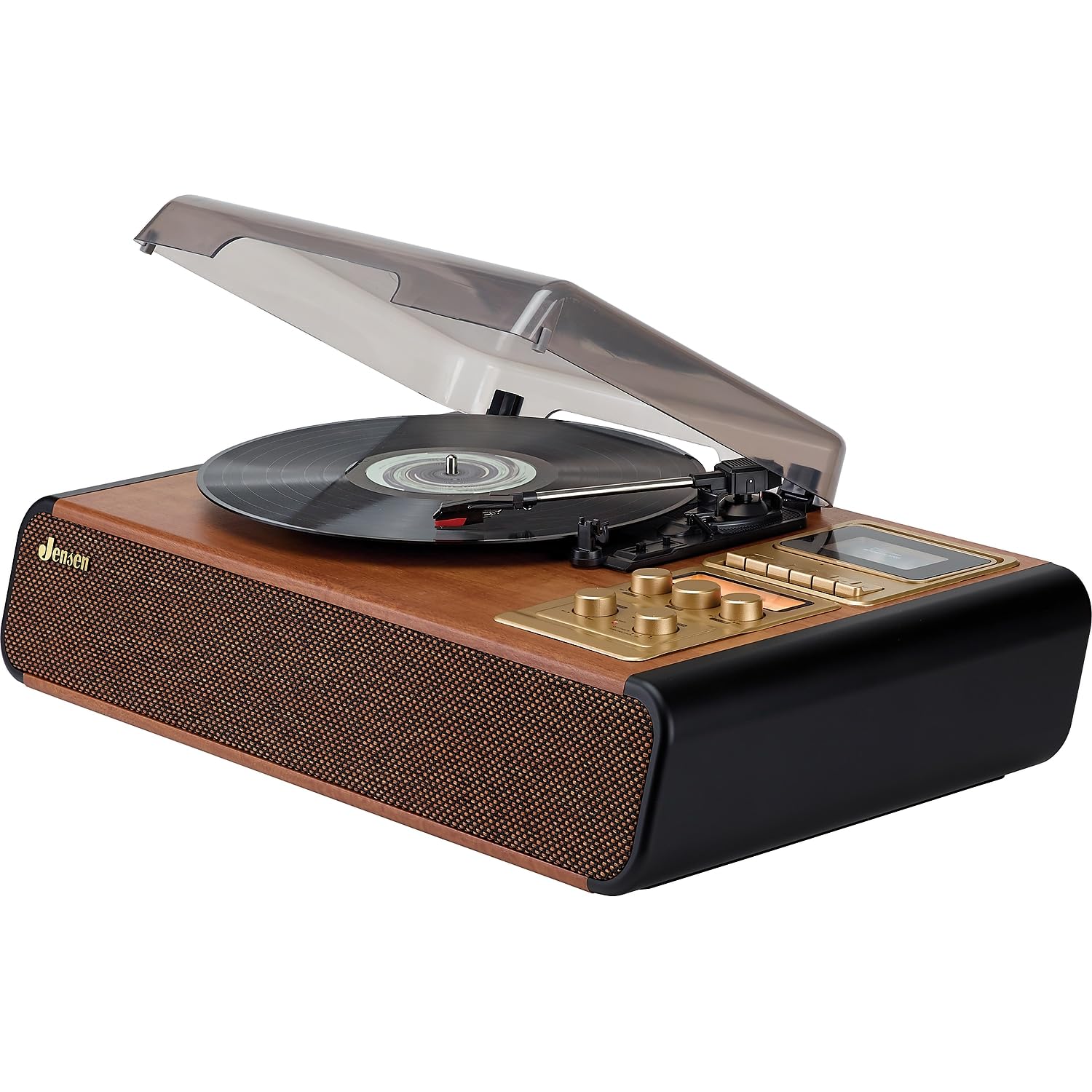 JENSEN JTA-385 JTA-385 3-Speed Belt-Drive Turntable with Pitch Control, Cassette Player/Recorder, AM/FM Stereo Radio, and Built-in Speakers