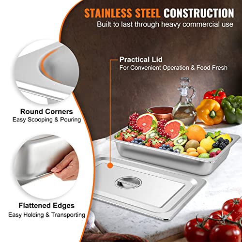 Mophorn 4 Pack Hotel Pan 3.7" Deep Steam Table Pan Full Size with Lid 20.8" L x 13" W Hotel Pan 22 Gauge Stainless Steel Anti Jam Steam Table Pan