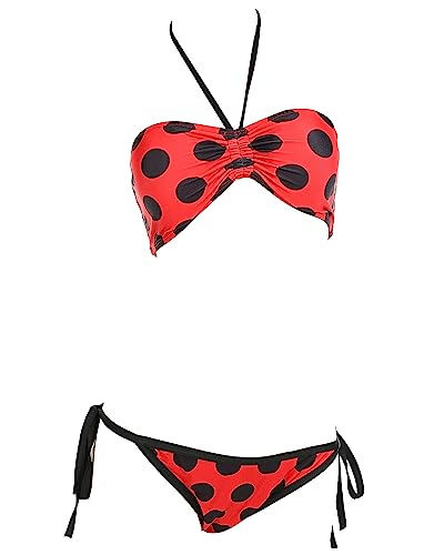 Miraculous Women's Ladybug Classic Beach Halter Top with Tie-Side Bottom Bikini Bathing Suit (as1, Alpha, m, Regular, Regular, Red)
