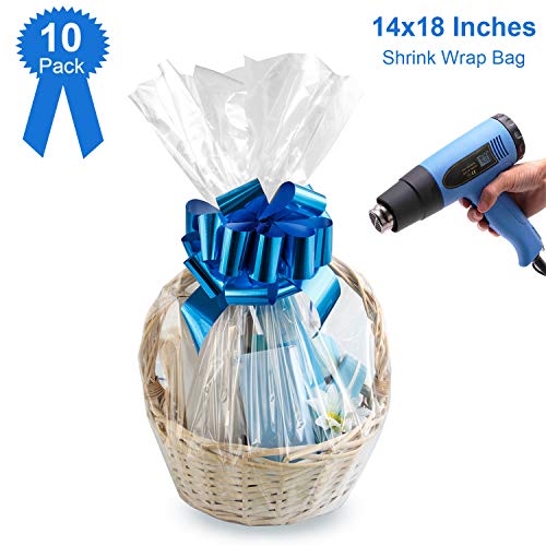 Morepack Shrink Wrap Bags for Gift Baskets,14x18 Inches PVC Heat Shrink Bags,10Pcs
