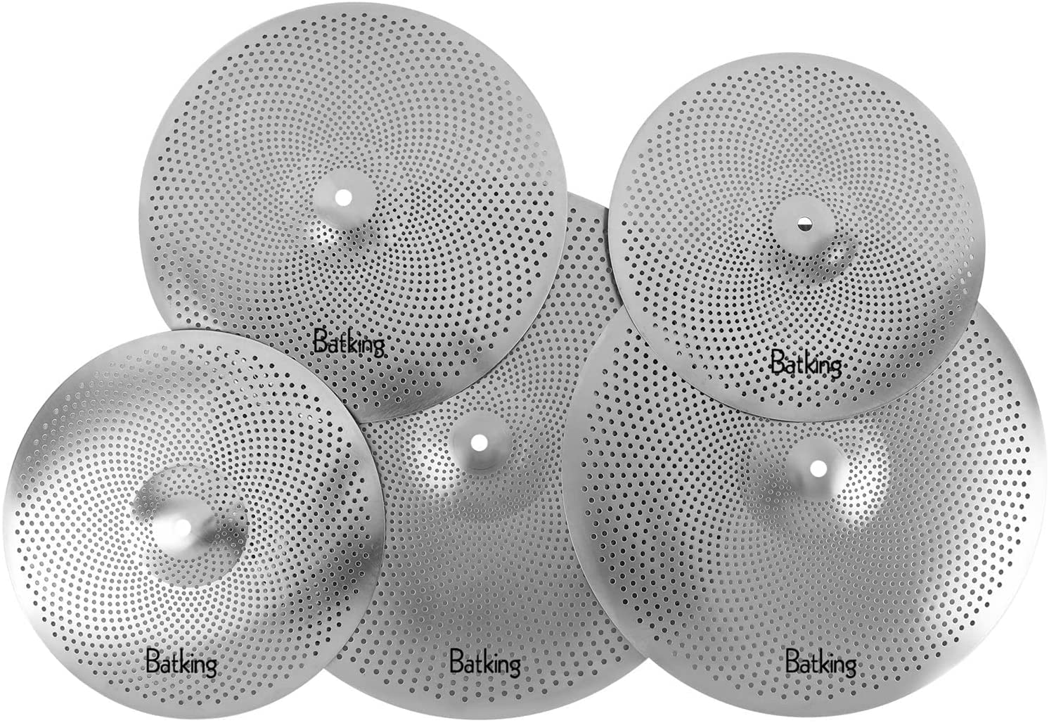 Batking Low Volume Cymbal Pack,60%-70% 14/16/18/20” Quiet Cymbals Practice Set Of 5 Pcs Practice With Cymbal Felt and Sleeve