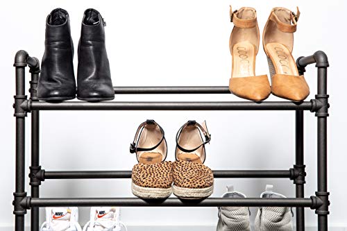 Real Home Innovations Modern Industrial Style 3 Tier Shoe Rack, 26.2β W x 8.2β D x 24βH, Satin Pewter