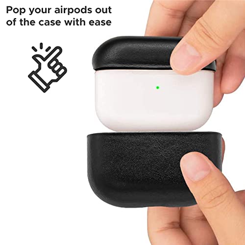 CRETANBULL Genuine Leather Airpods 3 Case β Airpods 3rd Generation Case Compatible with Magsafe & Supports Wireless Charging β Pop Out Your Airpods with Ease (Onyx)