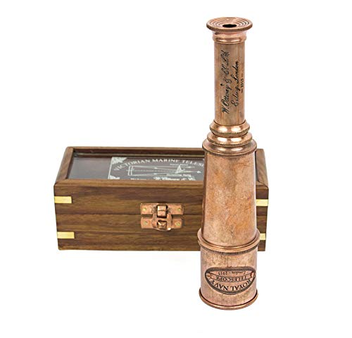 Vintage 1915 Retro Sailor Marine Telescope Copper Antique Royal Navy telescopes Wooden Box Glass Cover