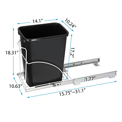 Epetlover 7.6 Gallon Sliding Pull Out Trash Can Waste Container Recycling Bins Under Cabinet for Kitchen, 29 Liters Capacity, Black